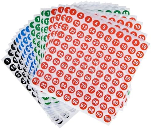 16 Sheets Small Round Number Stickers - Self Adhesive Labels for Office ...