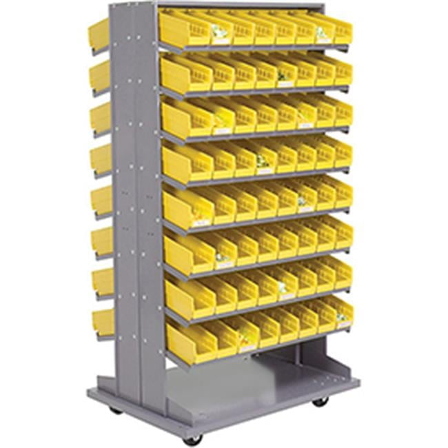16 Shelf Double-Sided Mobile Pick Rack with 4 in. 128 Yellow Plastic ...