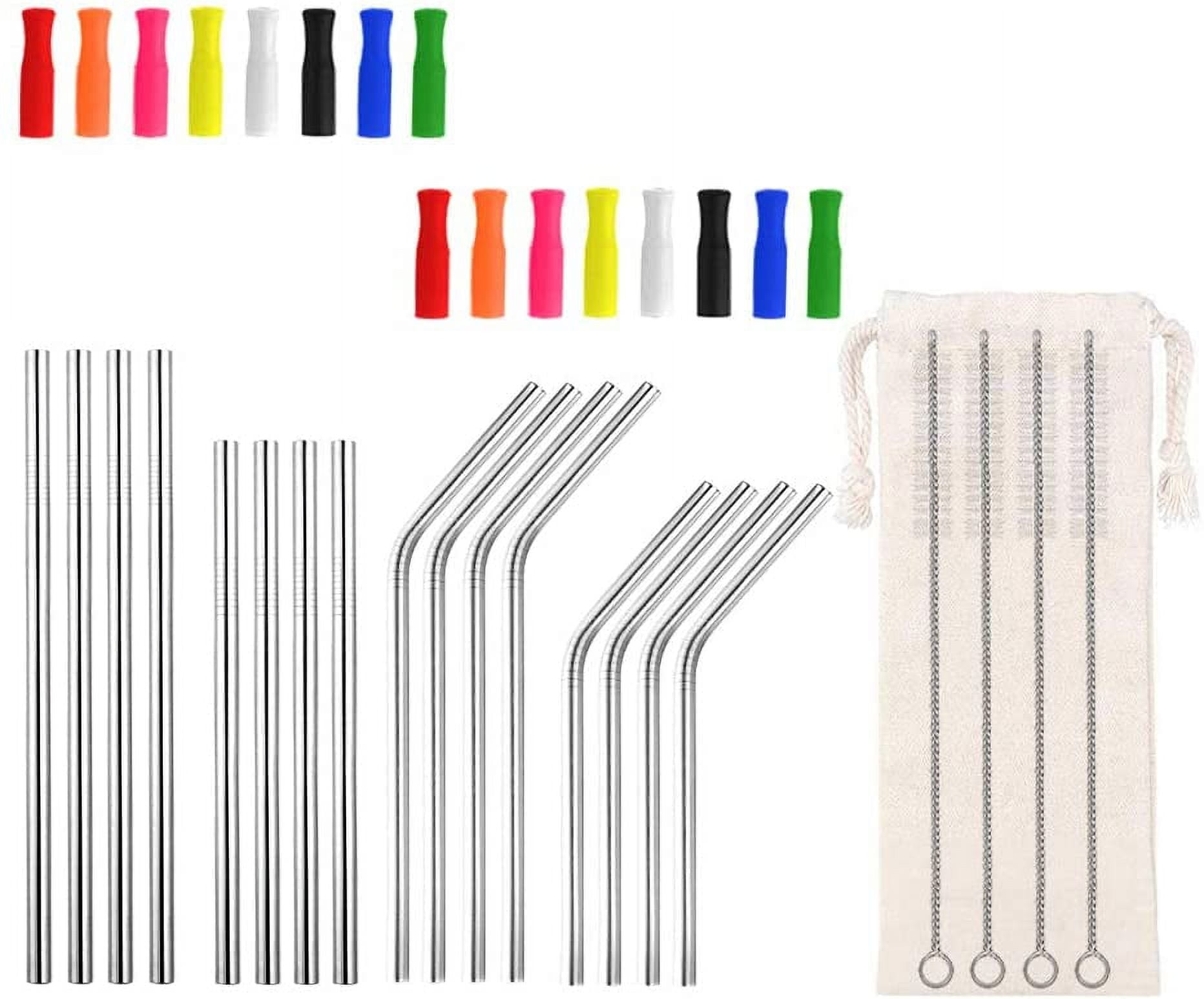 16 Short Metal Straws, 6mm 5.5" 6.5" Kids Reusable Straws+Silicone Tips ...