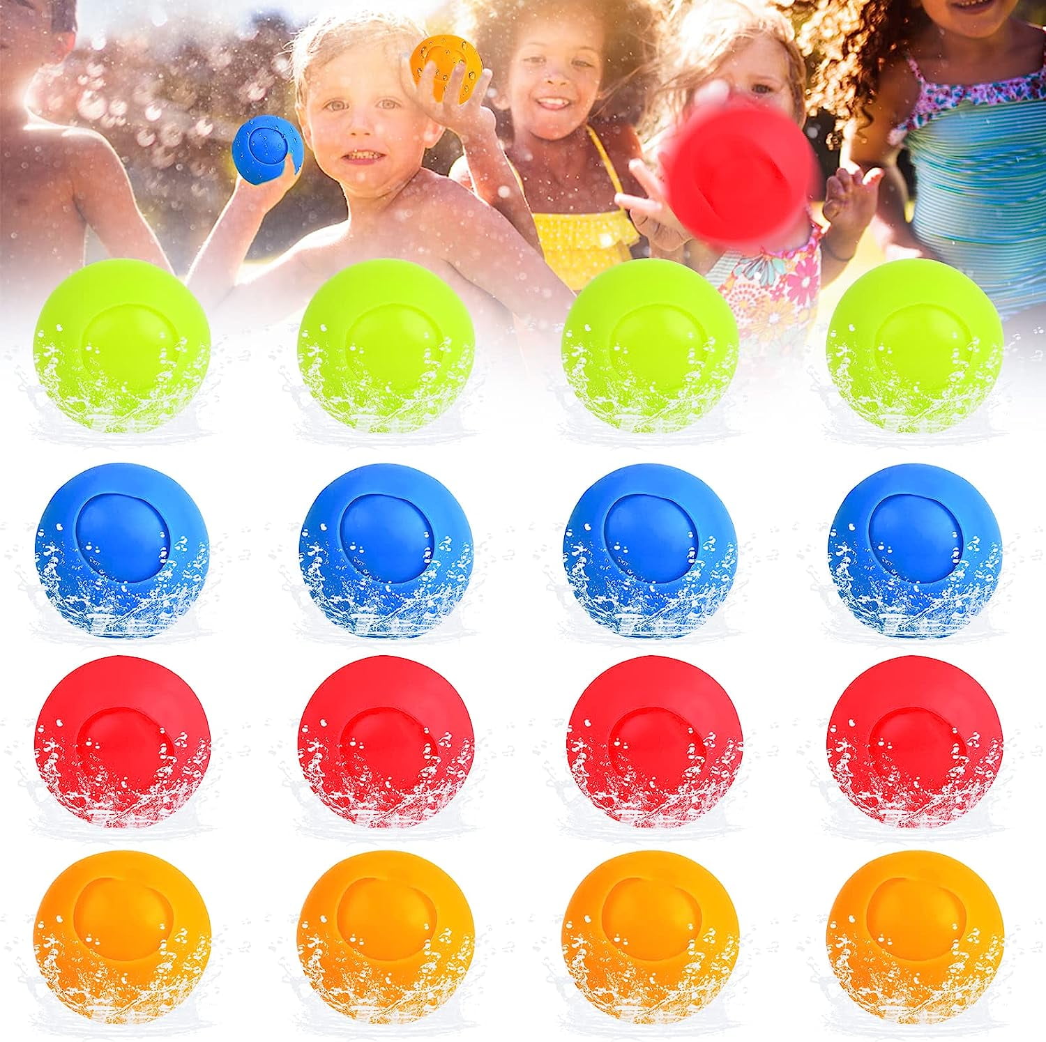 16 Silicone Water Ball Easy Filling Splash Balls in Red, Orange, Green ...