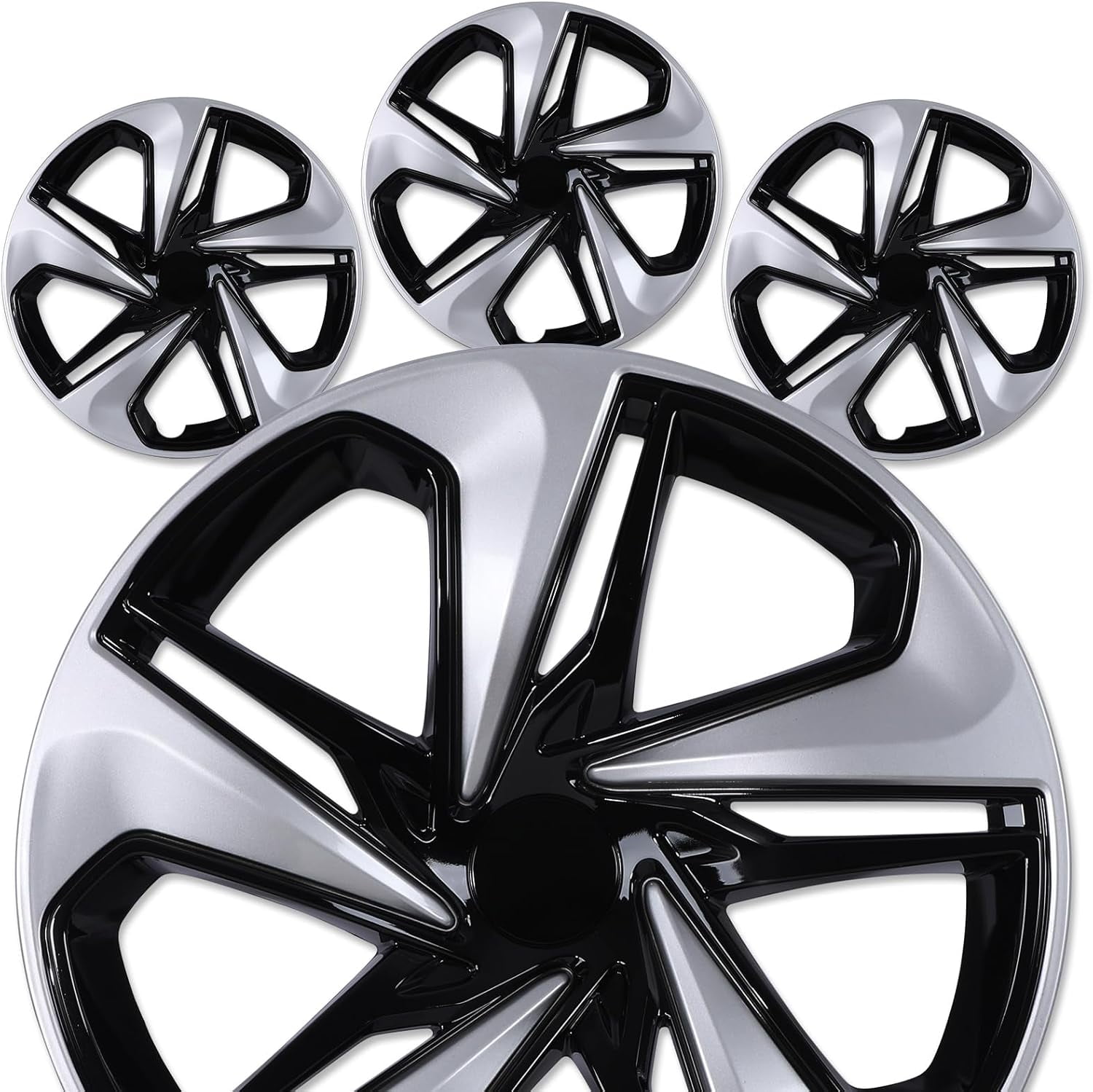 16" Silver Lacquer & Black Lacquer Hubcaps Compatible with 2016-2026 ...