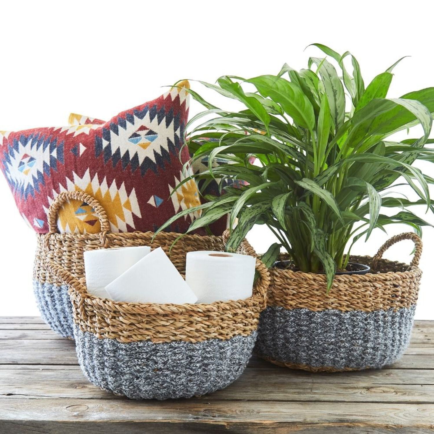 16" Small Wide Cotton Rope Planter Shelf Basket Set of 3 - Walmart.com