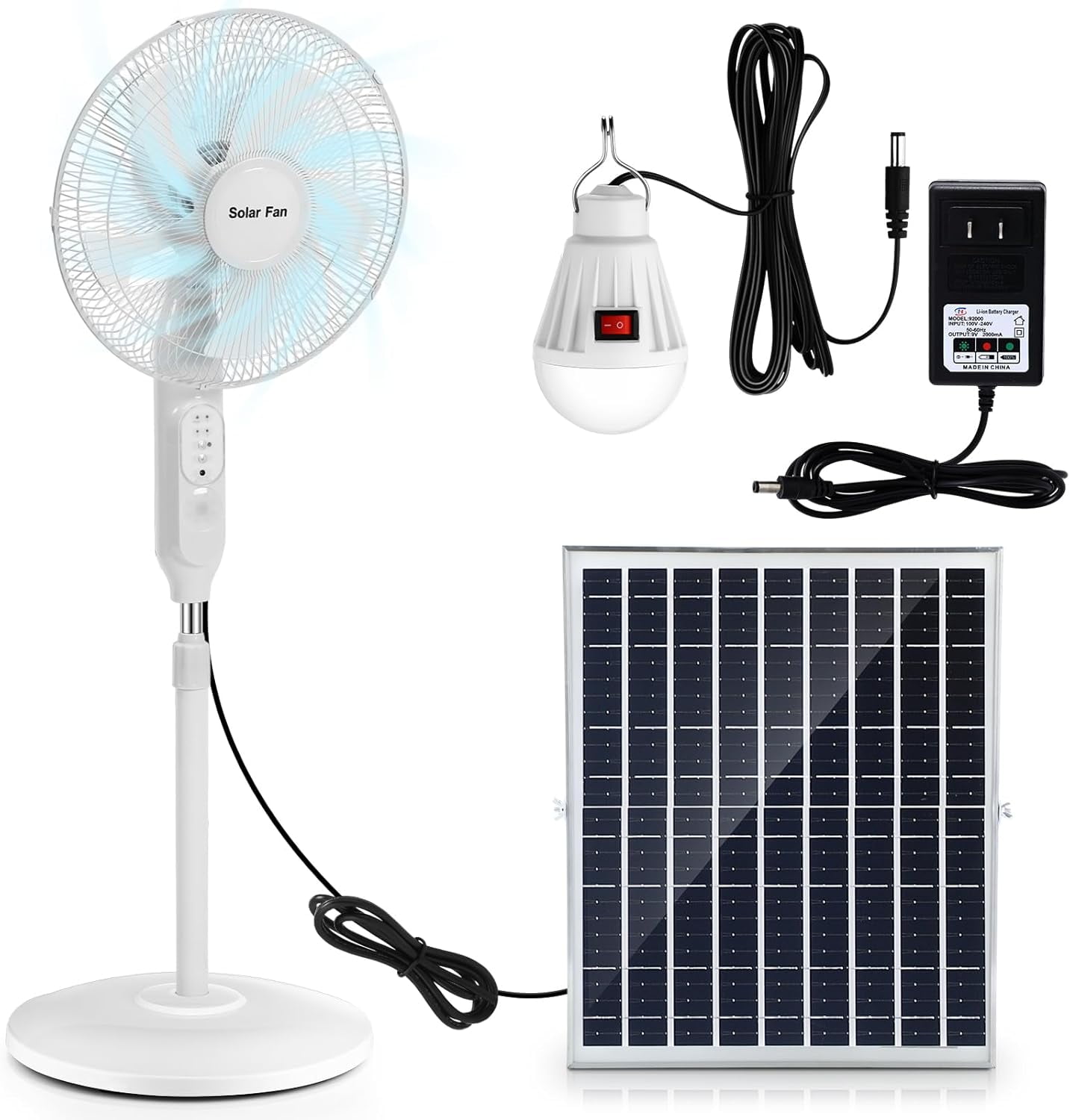 16'' Solar Oscillating Standing Fan with Solar Panel, Portable ...