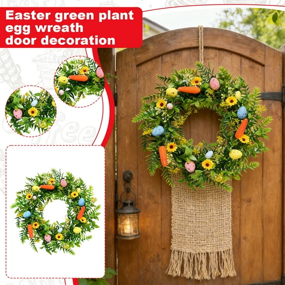 16" Spring Easter Wreath, Artificial Wreaths with Leaves Flowers ...
