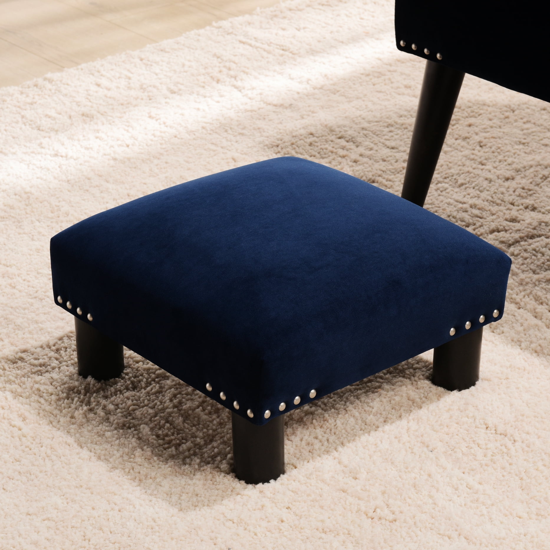 16" Square In Navy Blue Velvet And Flame Foam Footstool By With ...