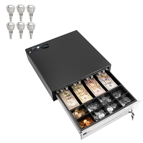 16" "Stainless Steel" Front Heavy Duty Black POS Cash Drawer with 4Bill ...