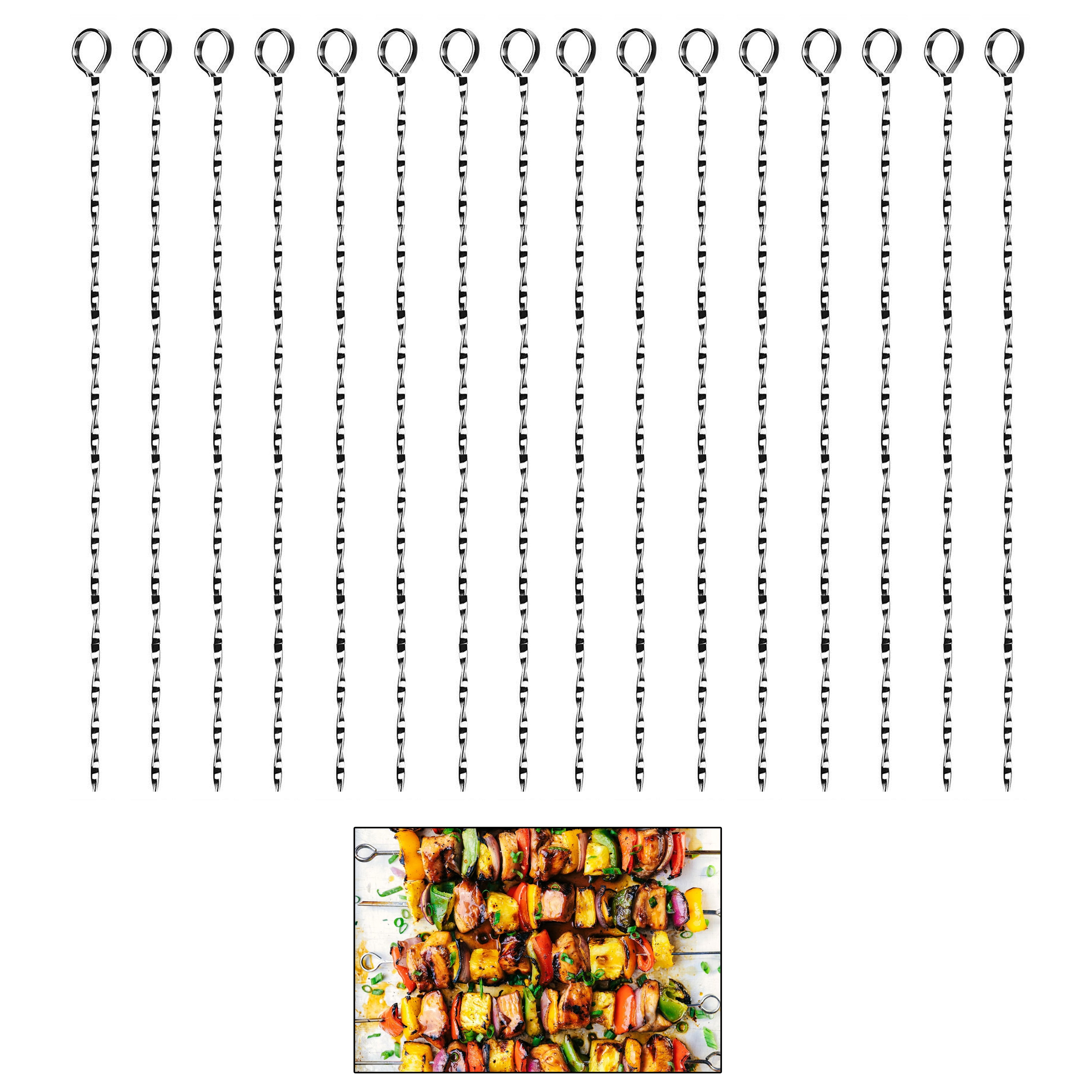 16 Stainless Steel Skewers Metal BBQ Grill Sticks Roast Barbecue ...