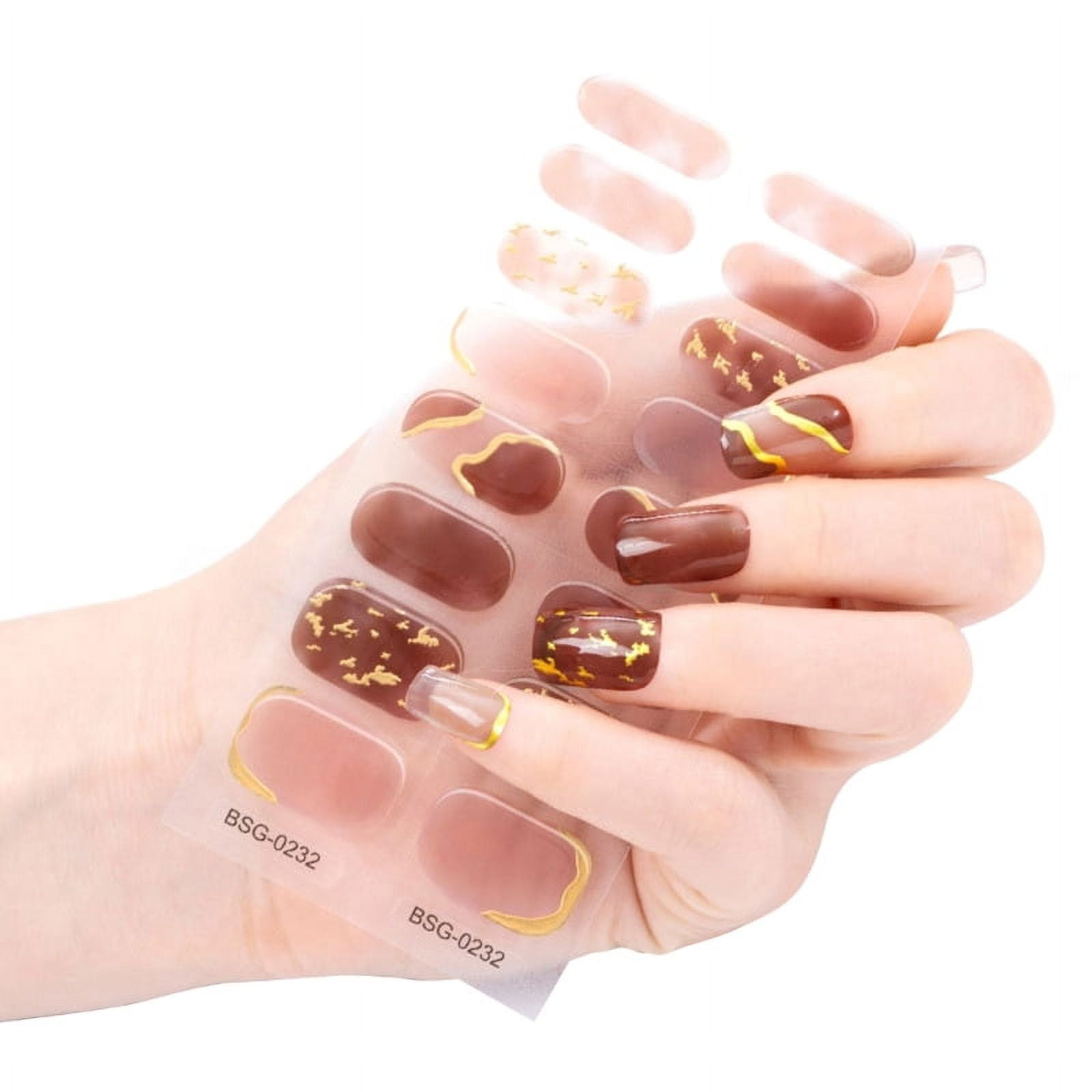 16 Sticker Semi Cured Gel Nail Polish Strips Gel Nail Full Wraps Strips ...