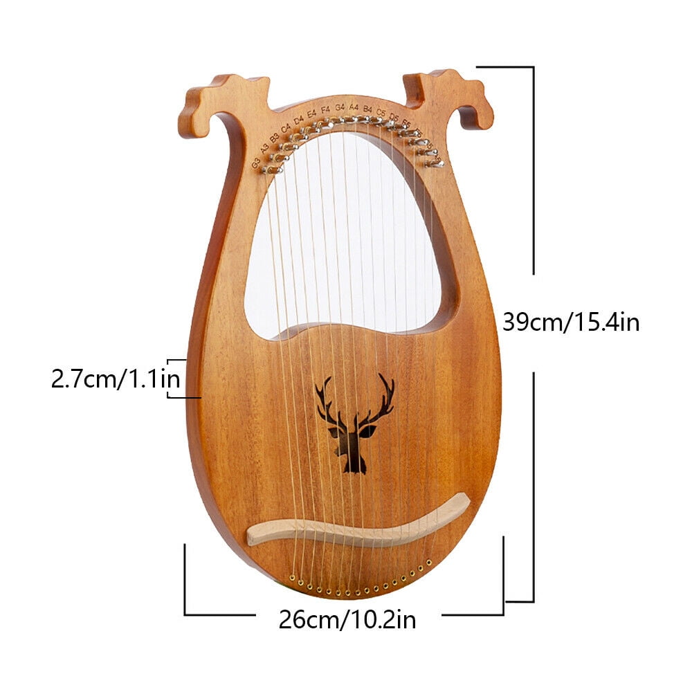 16 Strings Lyre Harp Mahogany Gift Rounded Edge W/ Tuning Wrench String ...