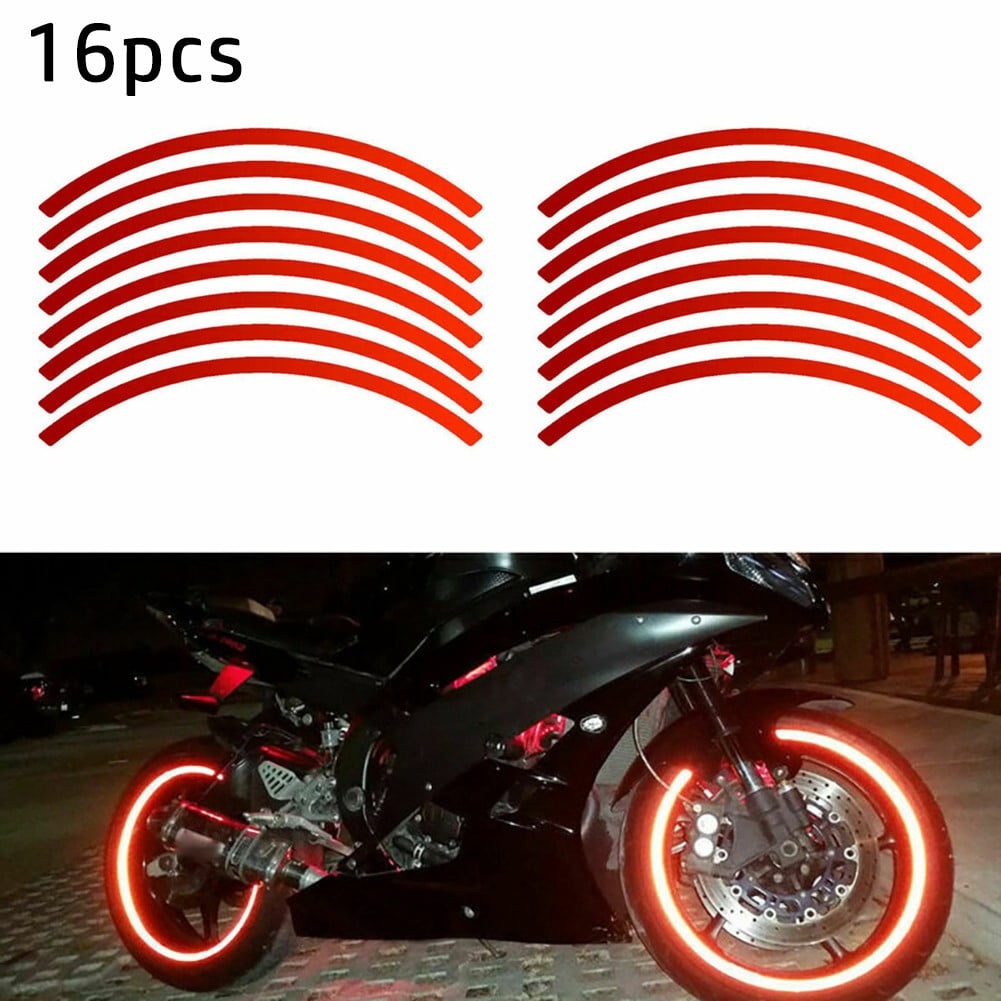 16 Strips Reflective Motorcycle Car Rim Stripe Wheel Decal Tape Sticker ...