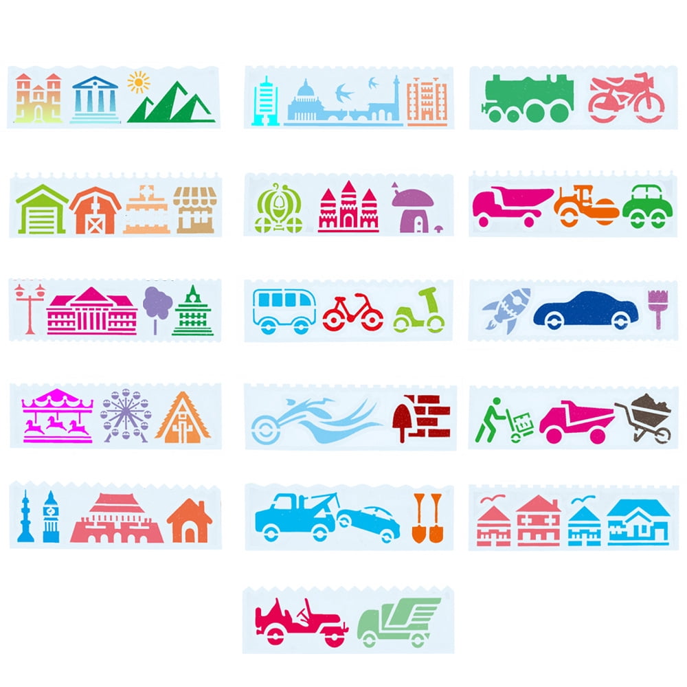 16 Styles Building Stencils Reusable Hollow Out Vehicle Paint Stencil ...