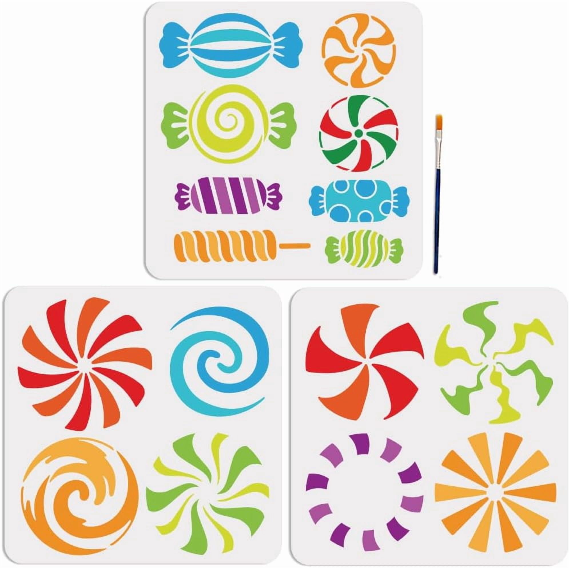 16 Styles Candy Mint Candy Lollipop Stencils 11.8×11.8inch Candy Theme ...