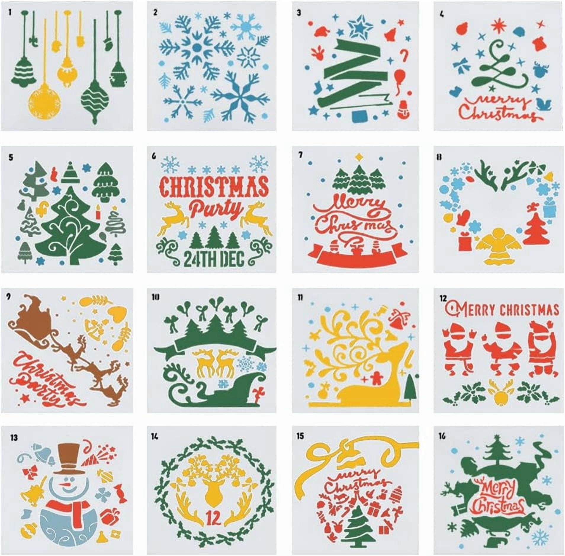16 Styles Christmas Stencils 5.1x5.1 Inch Plastic Hollow Out Drawing ...