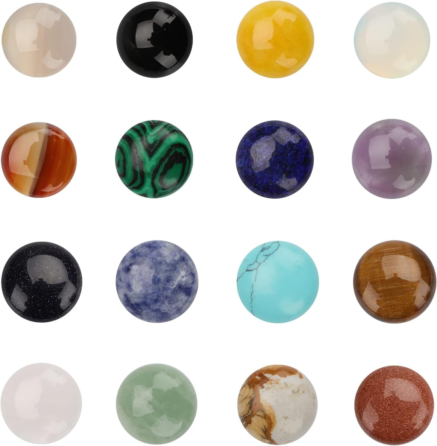 16 Styles Half Round Gemstoness Cabochon 20mm Flat Back Stones Beads ...