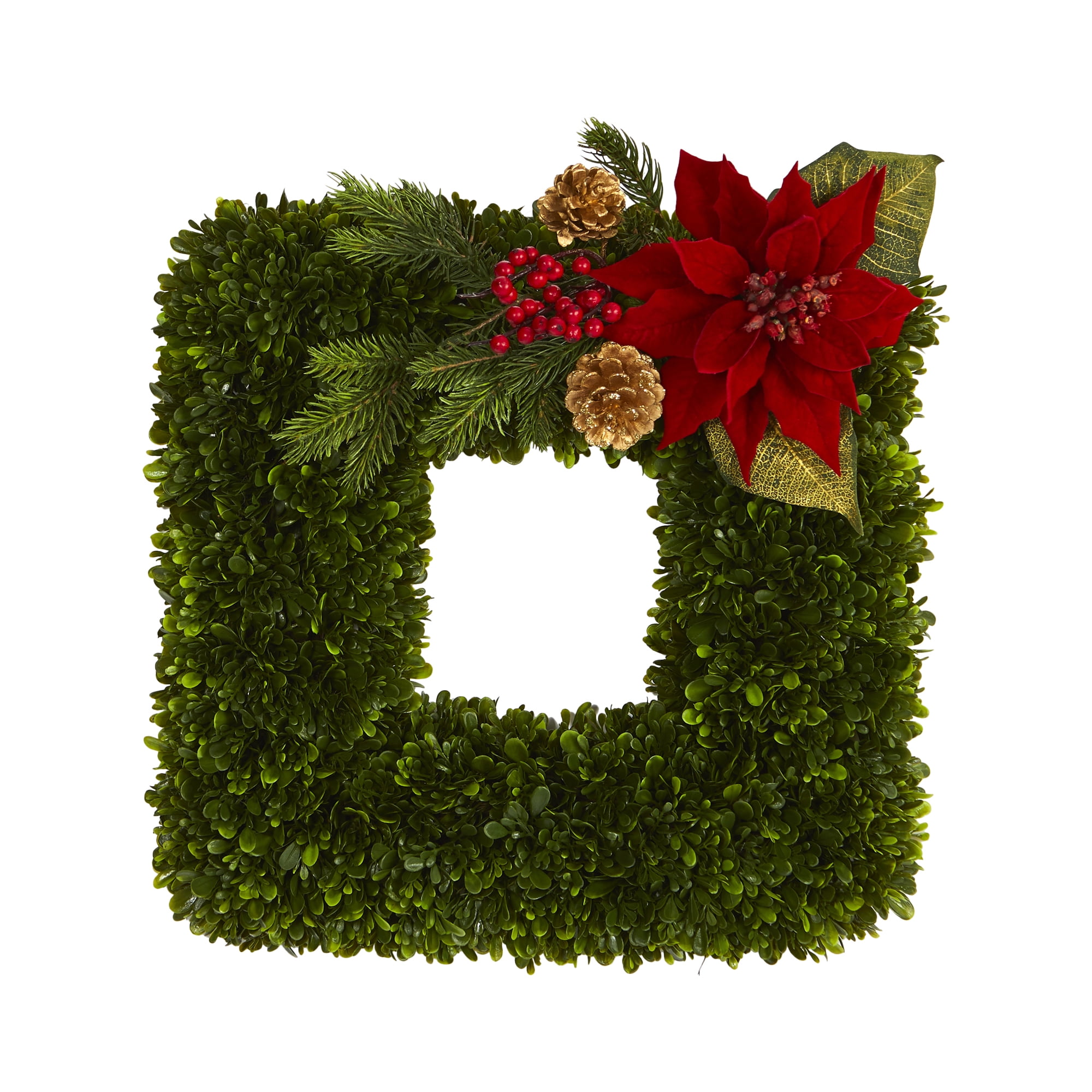 16" Tea Leaf and Poinsettia Artificial Square Wreath - Walmart.com