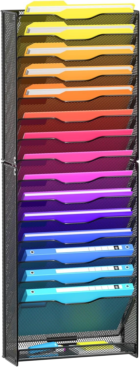 16-Tier Mesh Wall File Organizer, Vertical Document Rack for Home ...