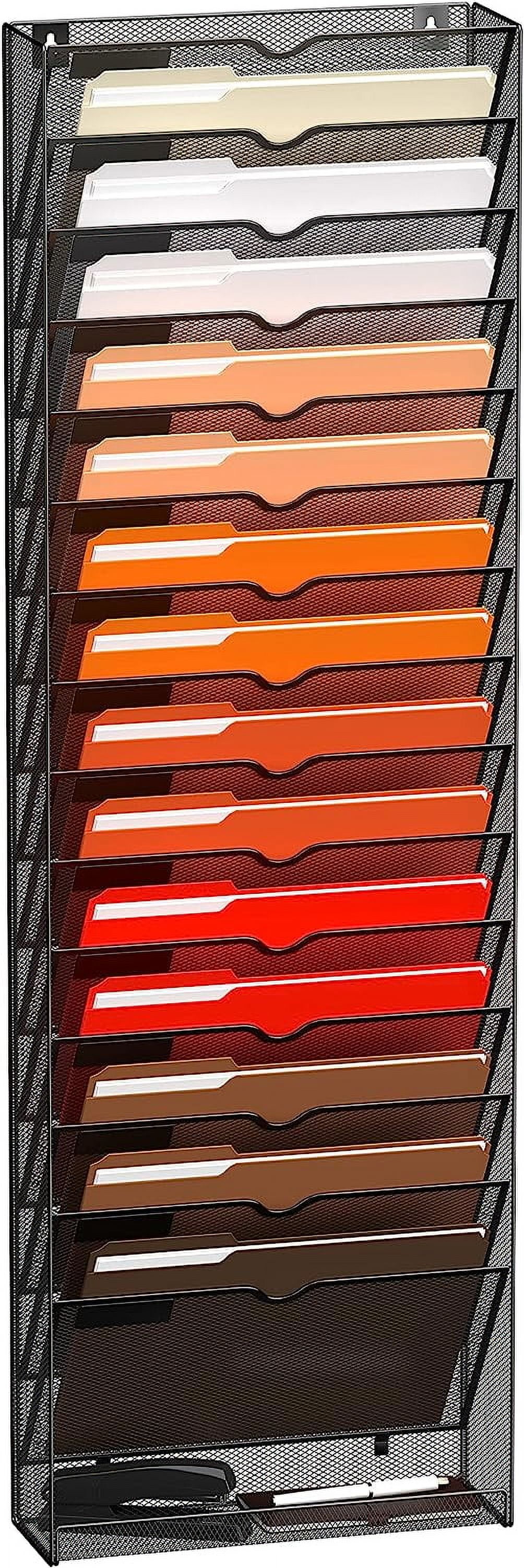 16-Tier Hanging Wall File Holder Organizer for Papers, Folders, Files Clipboard & Magazine ...