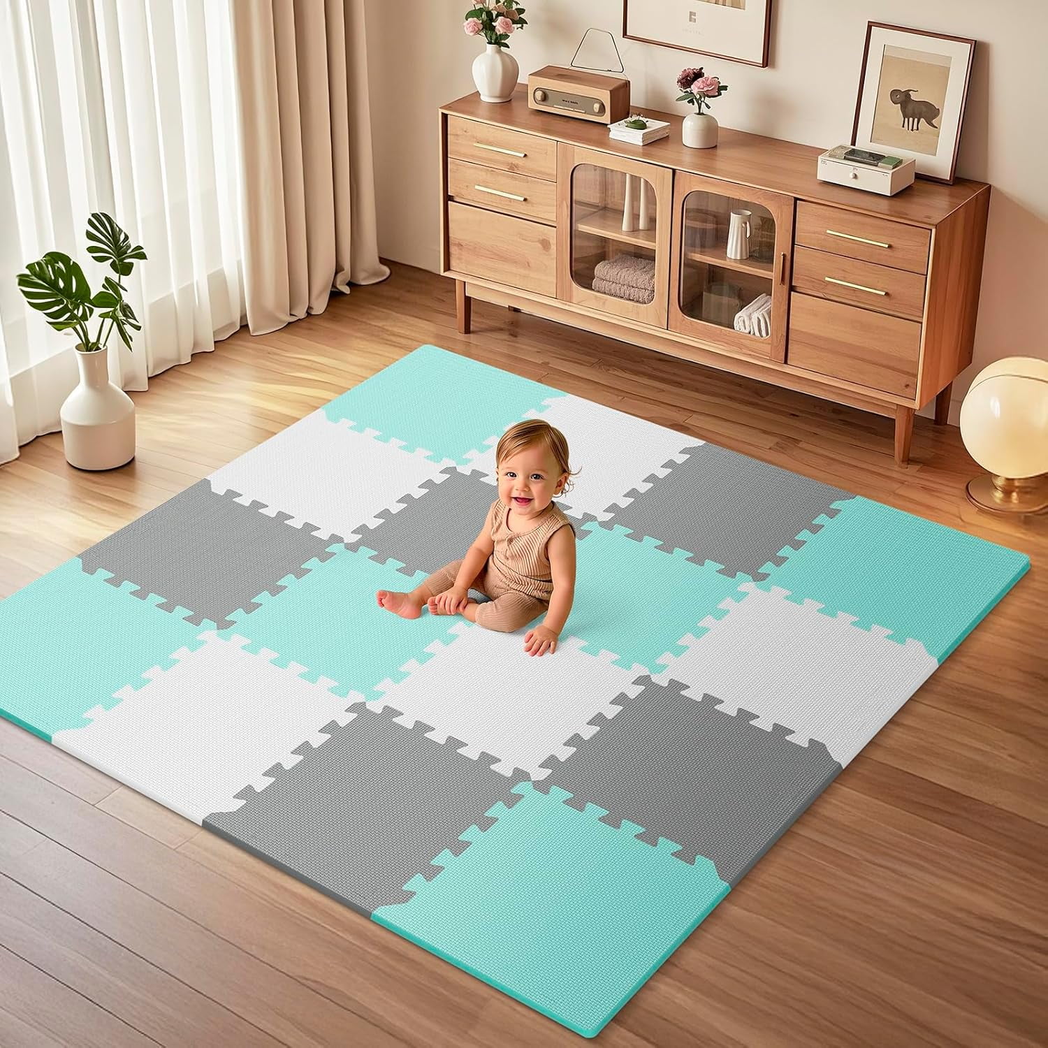 16 Tiles Baby Play Mat for Floor, EVA Foam Baby Floor Play Mat with 0.6 ...