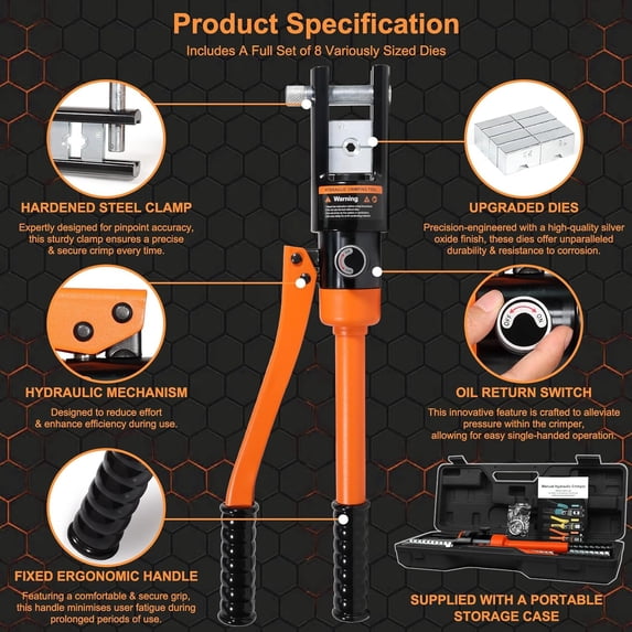 16 Ton Hydraulic Crimping Tool, Professional Battery Cable Crimper with ...