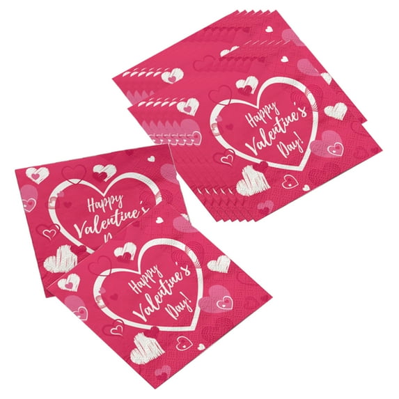 16 Valentines Day Heart Patterned Napkins, 6.5X6.5 Inches Disposable ...