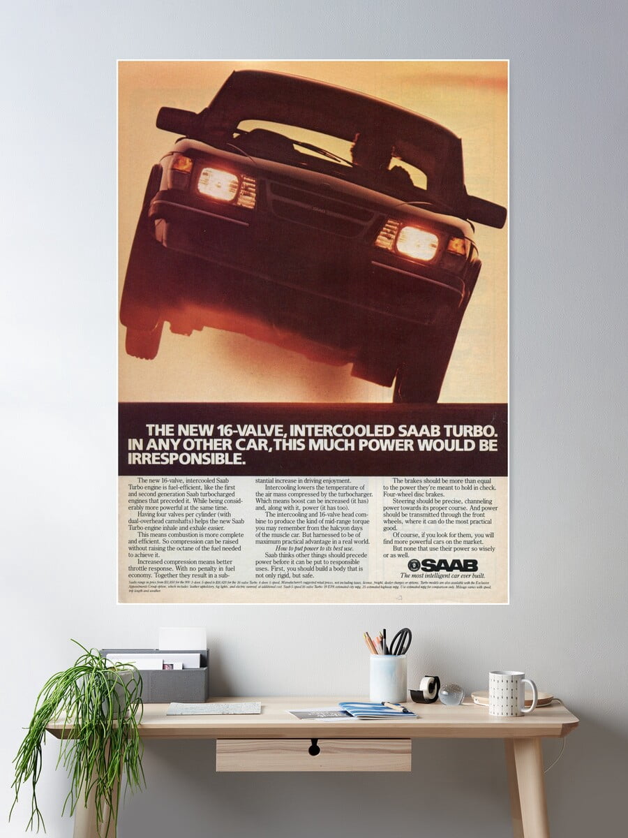 16 Valve Turbo Saab Car Advertisement Poster Wall Art, Modern Wall ...