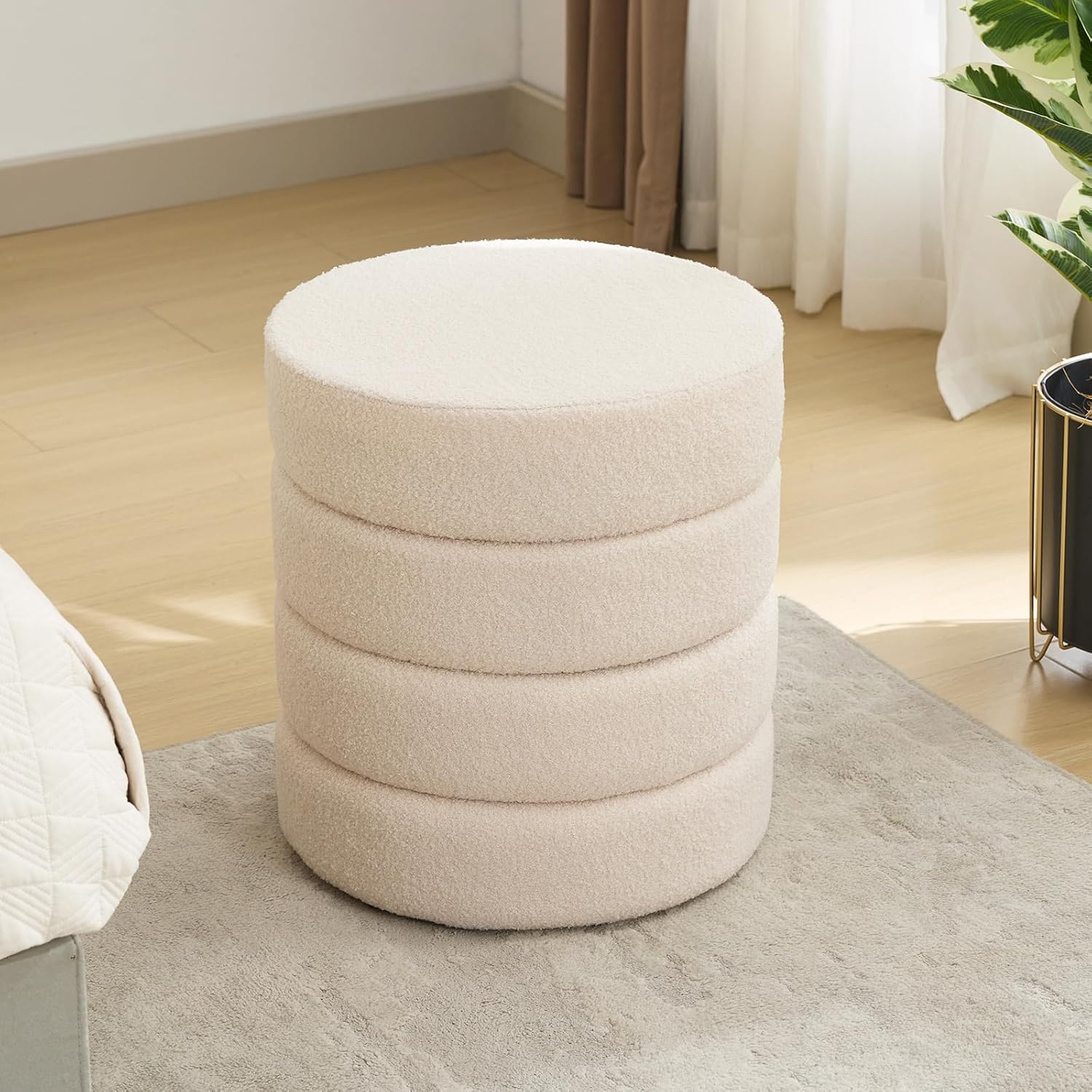 16'' Vanity Stool Chair Modern Foot Rest, Upholstered Small Round Foot ...