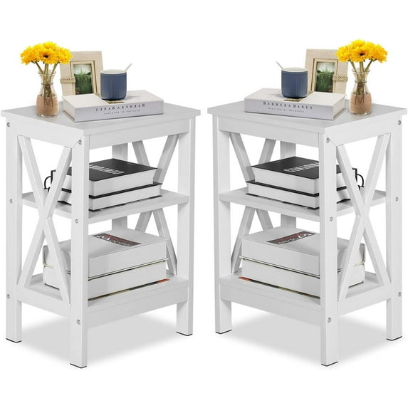 16"W×15"D×20" White Modern Nightstands – Set of 2, X-Design, Storage Shelf End Tables - Walmart.com