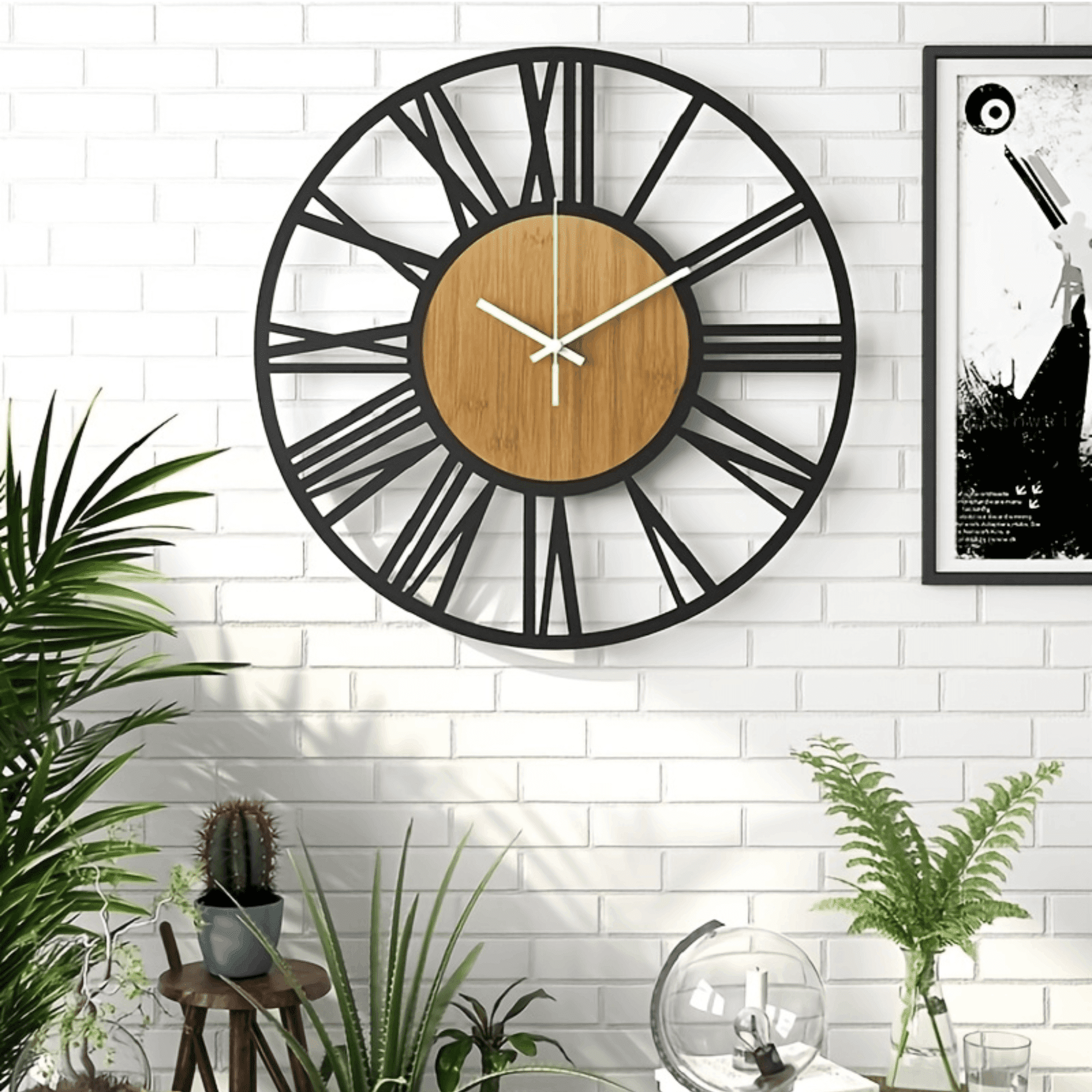 "16"" Round Decorative Wall Clock, Silent Metal & Wood Roman Numeral ...