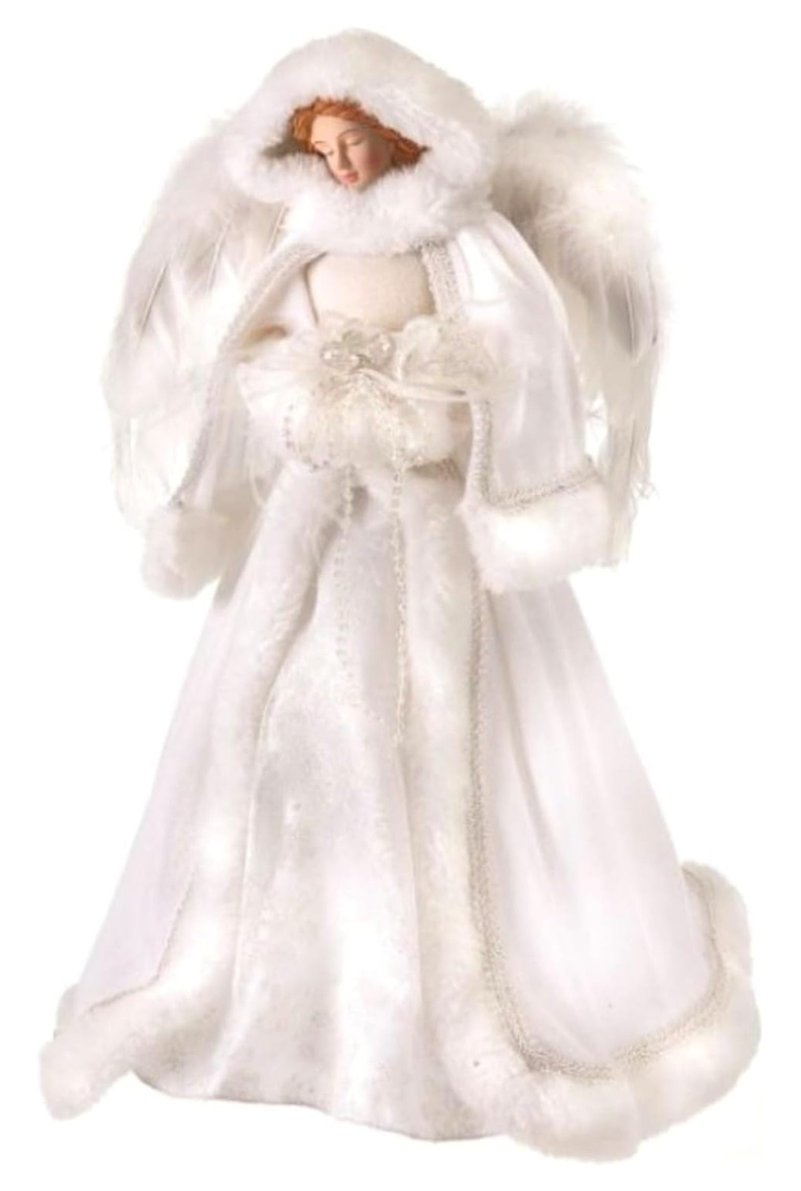 16" White Hood Angel Tree Topper - Angel Tree Topper - Iridescent Tree ...