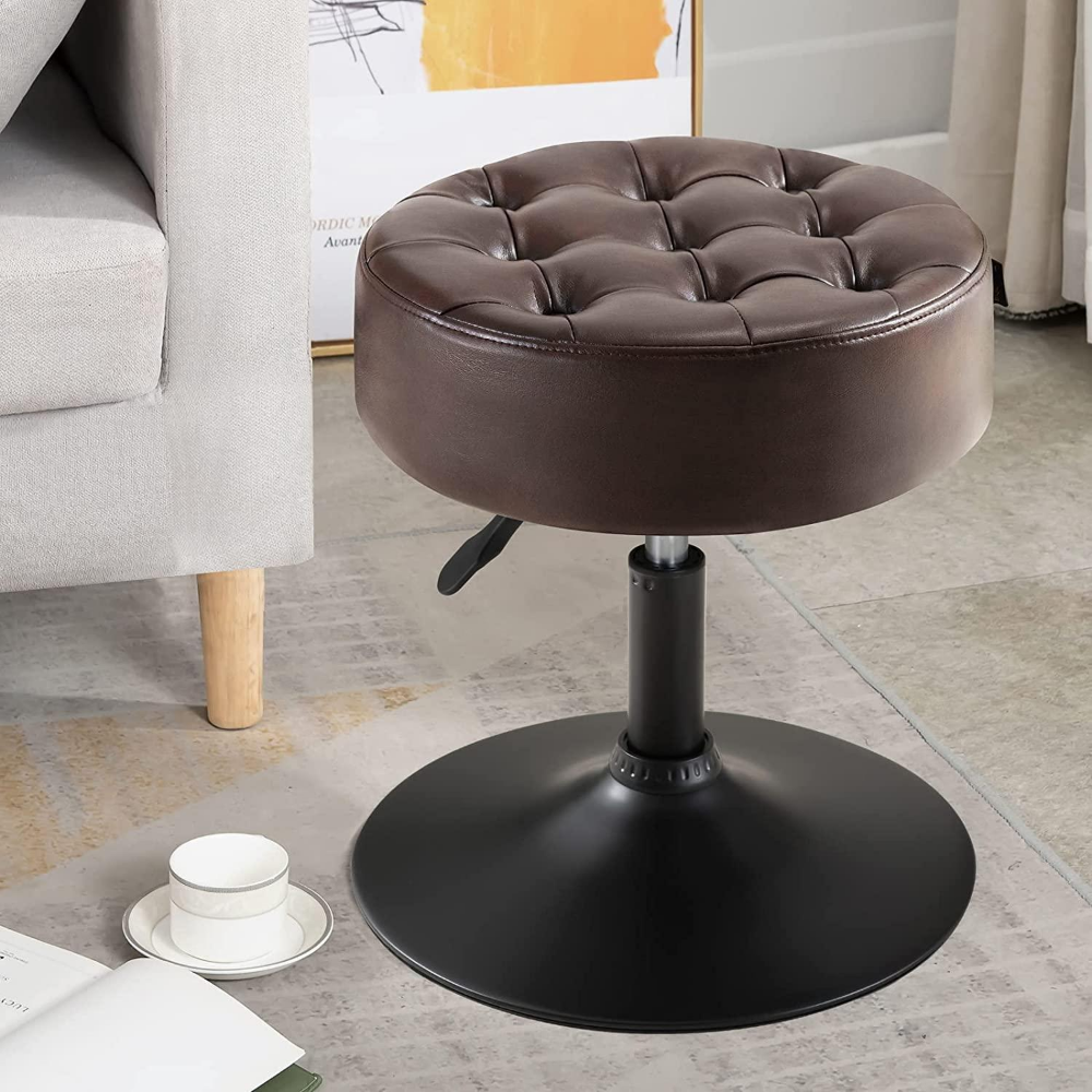 16" Wide Vanity Stool For Makeup Room Mid-Century Button-Tufted Faux ...