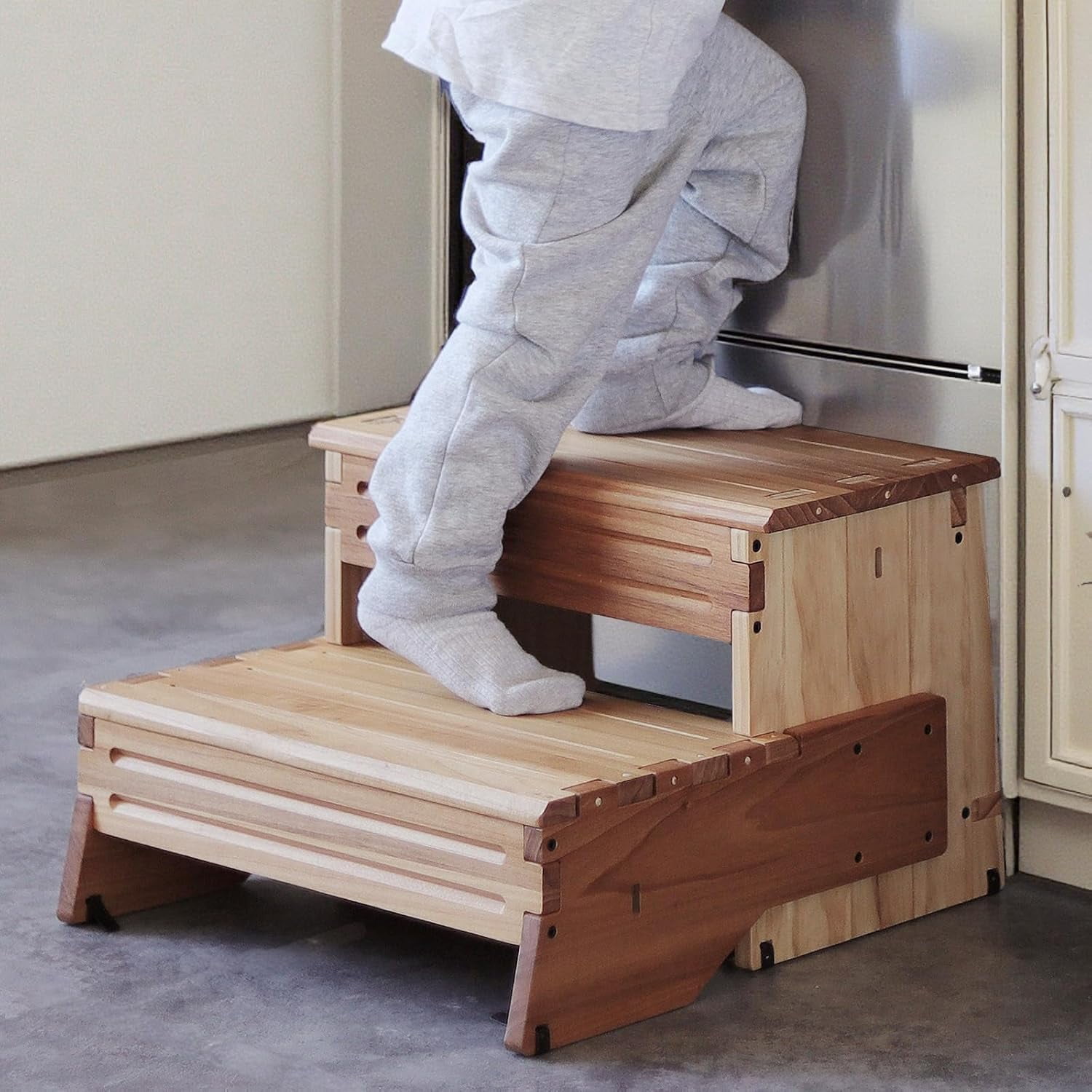 16" Wooden Two Step Stool for Adult & Kid, Wider, Deeper & Safer ...