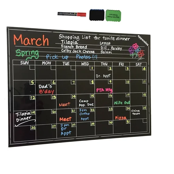 16 X 12 Dry Erase Magnetic Refrigerator Calendar Message Flexible Black ...