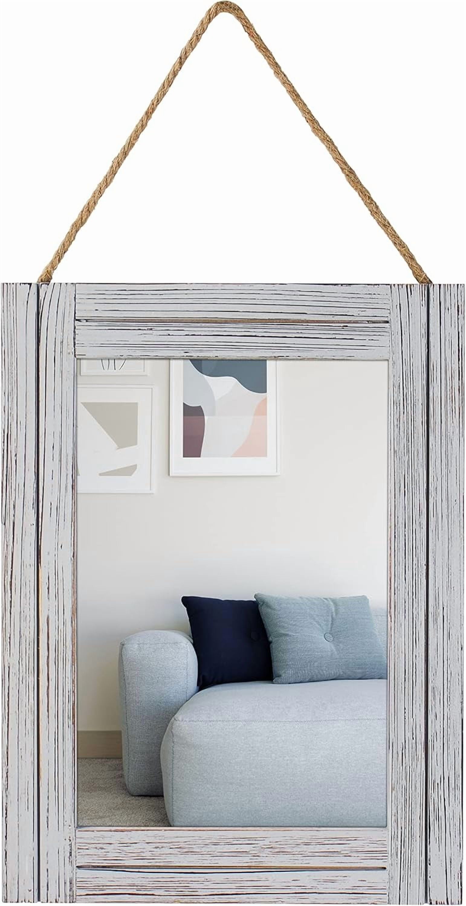 16 X 12 Inch Rustic Wood Framed Wall Mirror with Hanging Rope for ...