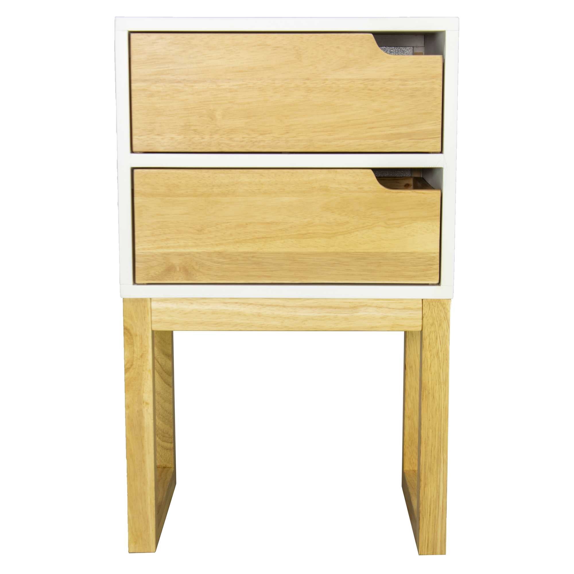 16" X 12" X 26" White & Natural Solid Wood Two Drawer Side Table ...