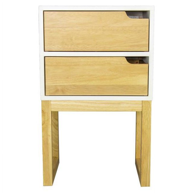 16" X 12" X 26" White & Natural Solid Wood Two Drawer Side Table ...
