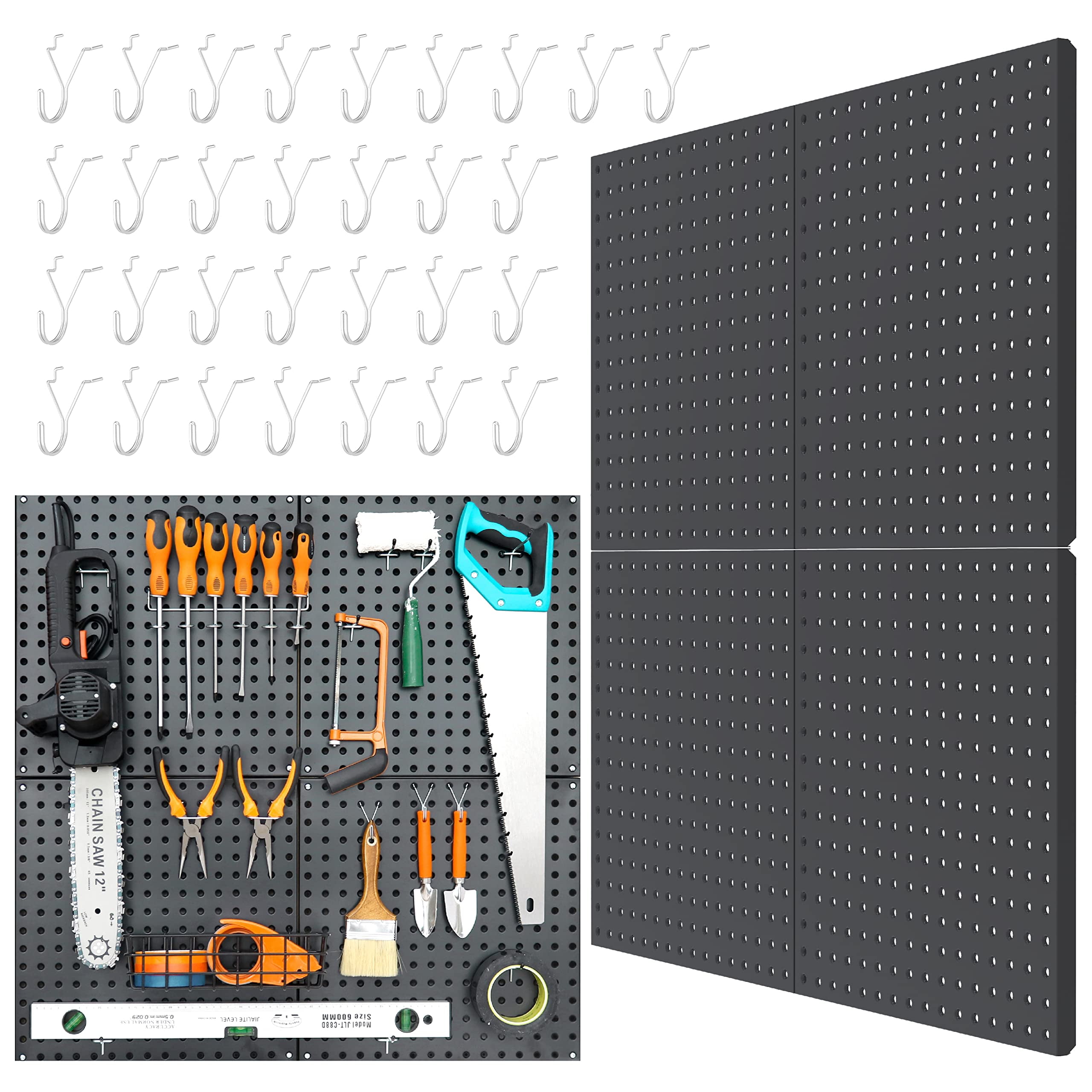HUHOLE Metal Pegboard 4PC, Black Peg Board for Walls, 32-inch X 32-inch ...