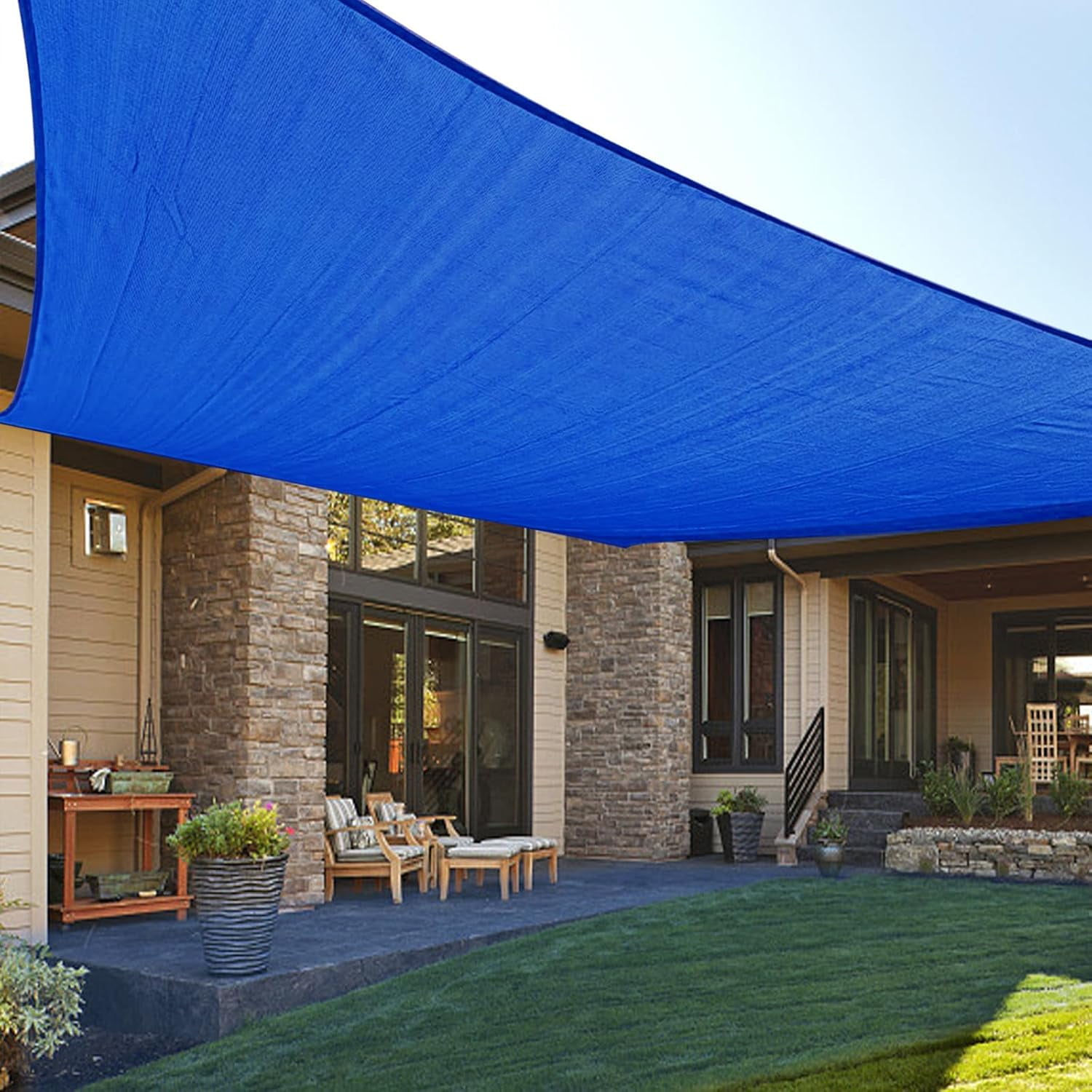16' X 16' Square Blue Sun Shade Sail Canopy UV Block for Outdoor Patio ...