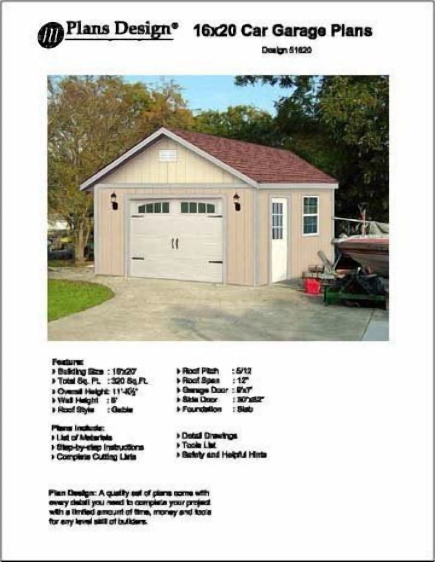 16' X 20' Car Garage/workshop Project Plans -Design #51620 - Walmart.com