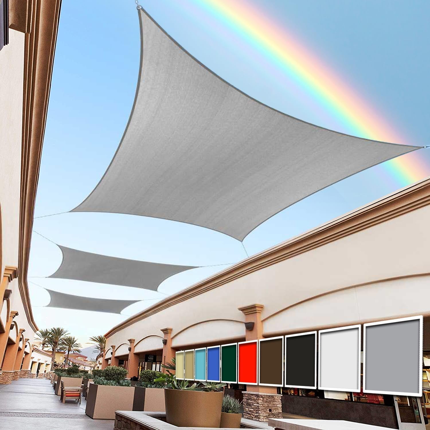 16' X 20' Grey Rectangle Sun Shade Sail Canopy Outdoor Patio Fabric ...