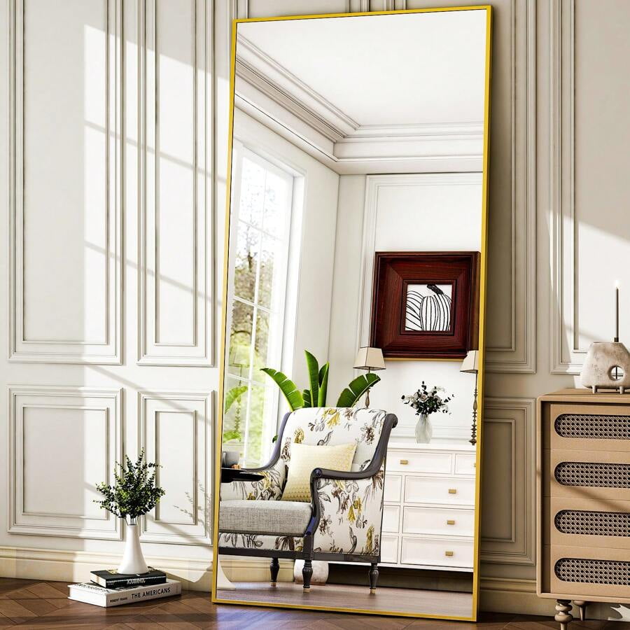 16"X59"Full-Length Mirror With Stand, Large Floor Mirror, Aluminum ...