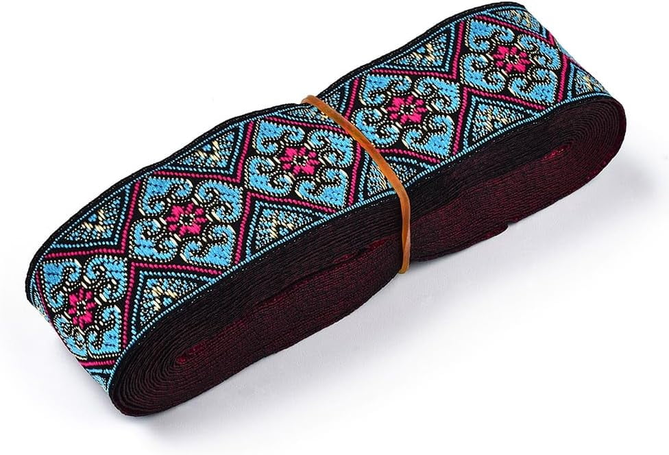 About 16 Yards 1 Inch Vintage Jacquard Ribbon Blue Floral Embroidery ...