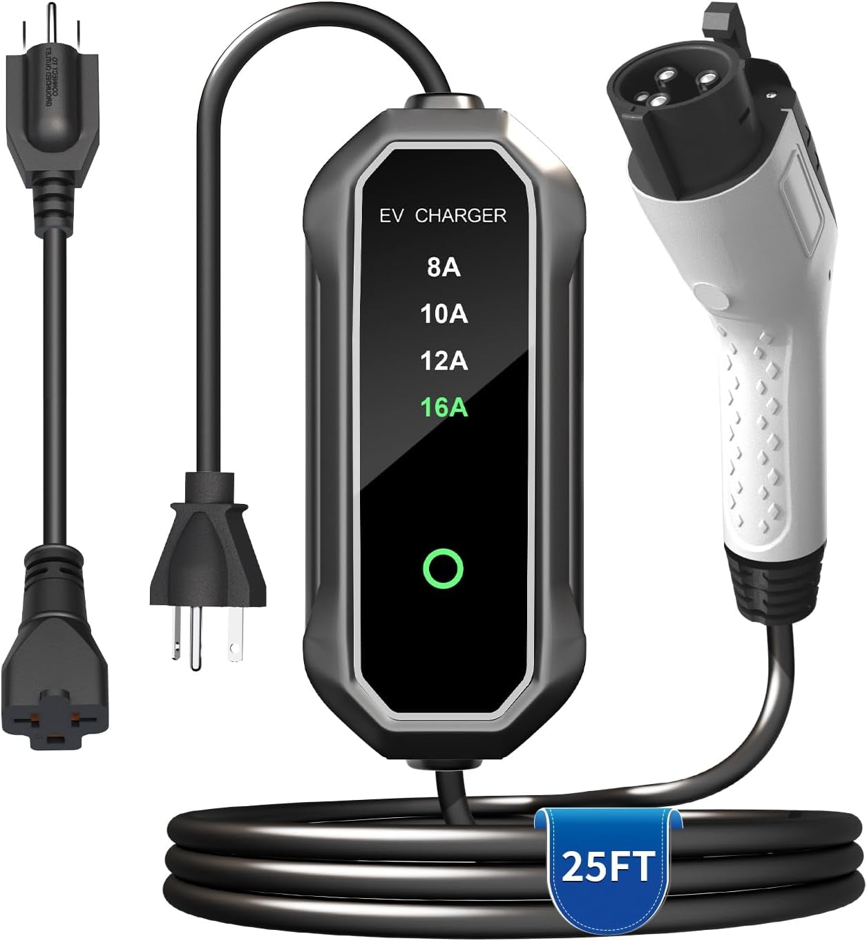 16 amp level 2 portable ev charger charging cable station, electric vehicle charger plug-in ev ...
