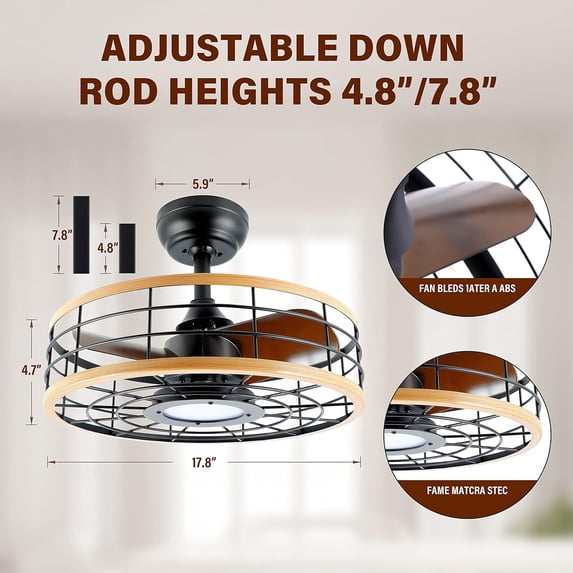 16" ceiling fans with lights and remote, Caged Ceiling Fan with ...