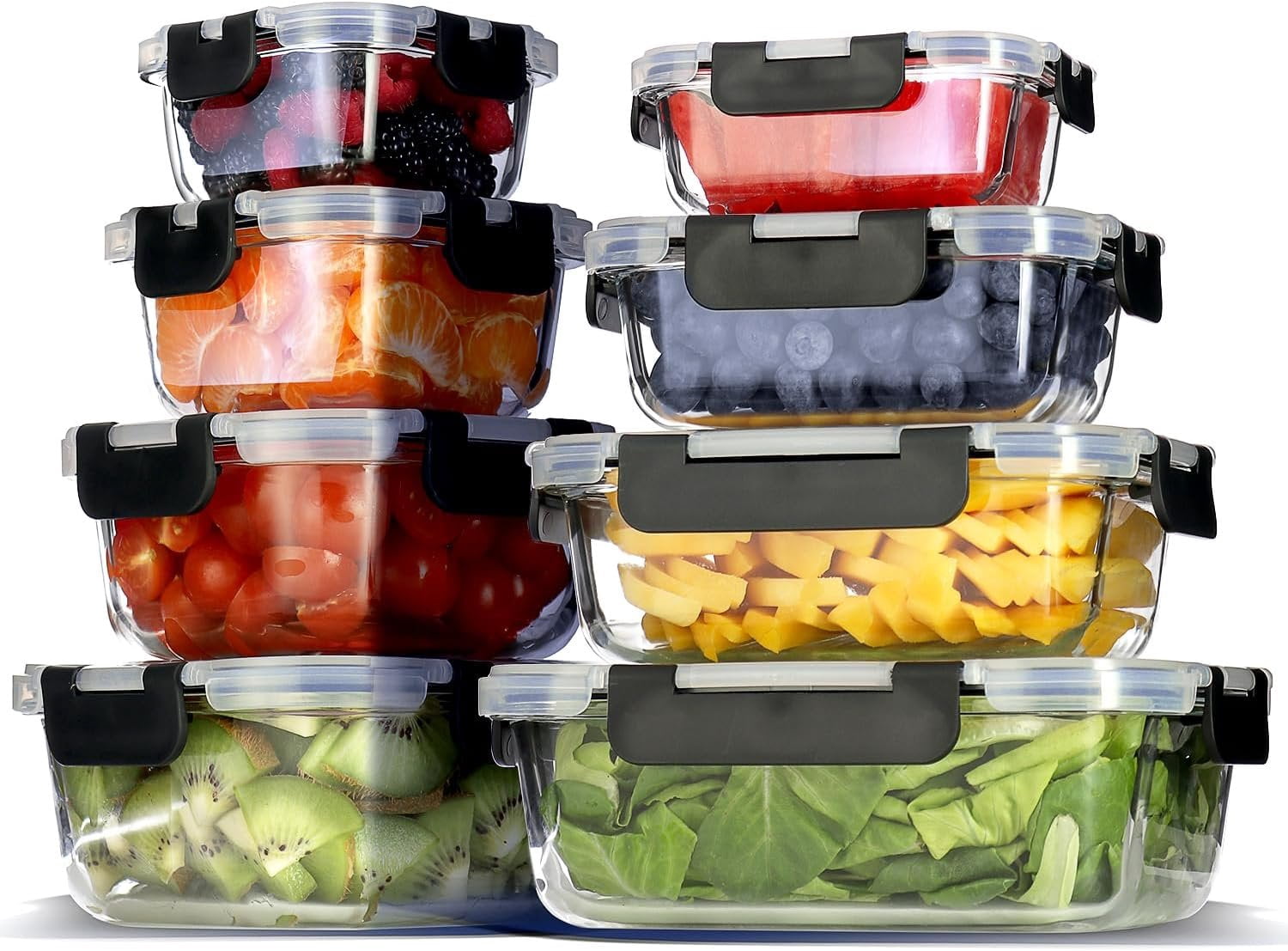 16 count Glass Storage Containers with , Airtight Glass Meal Prep ...