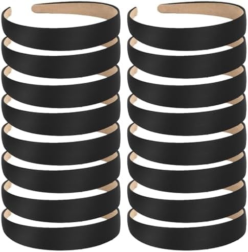 16 count Headbands for Women 1 Inch Wide Black Satin Headband Non Slip ...
