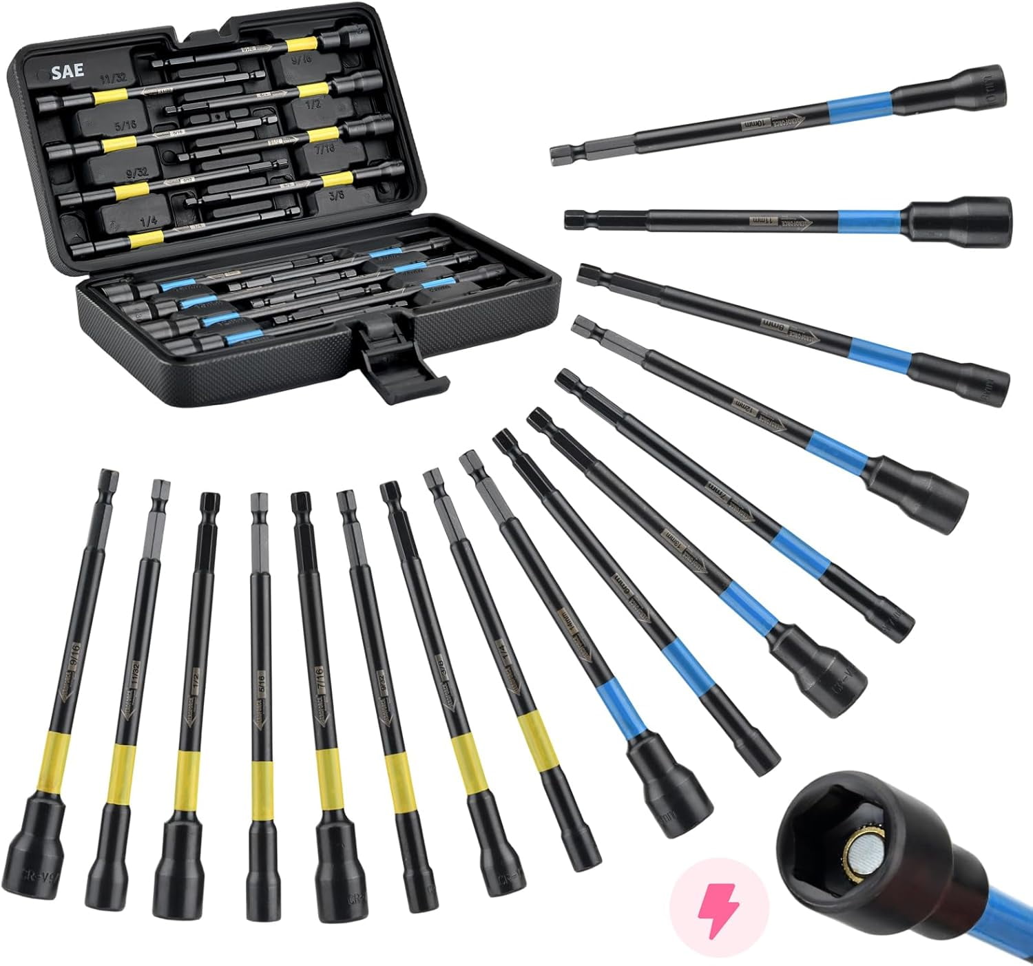 16 count Nut Driver Set for Impact Drill, 6 Inch Extra Long Nut Drivers ...