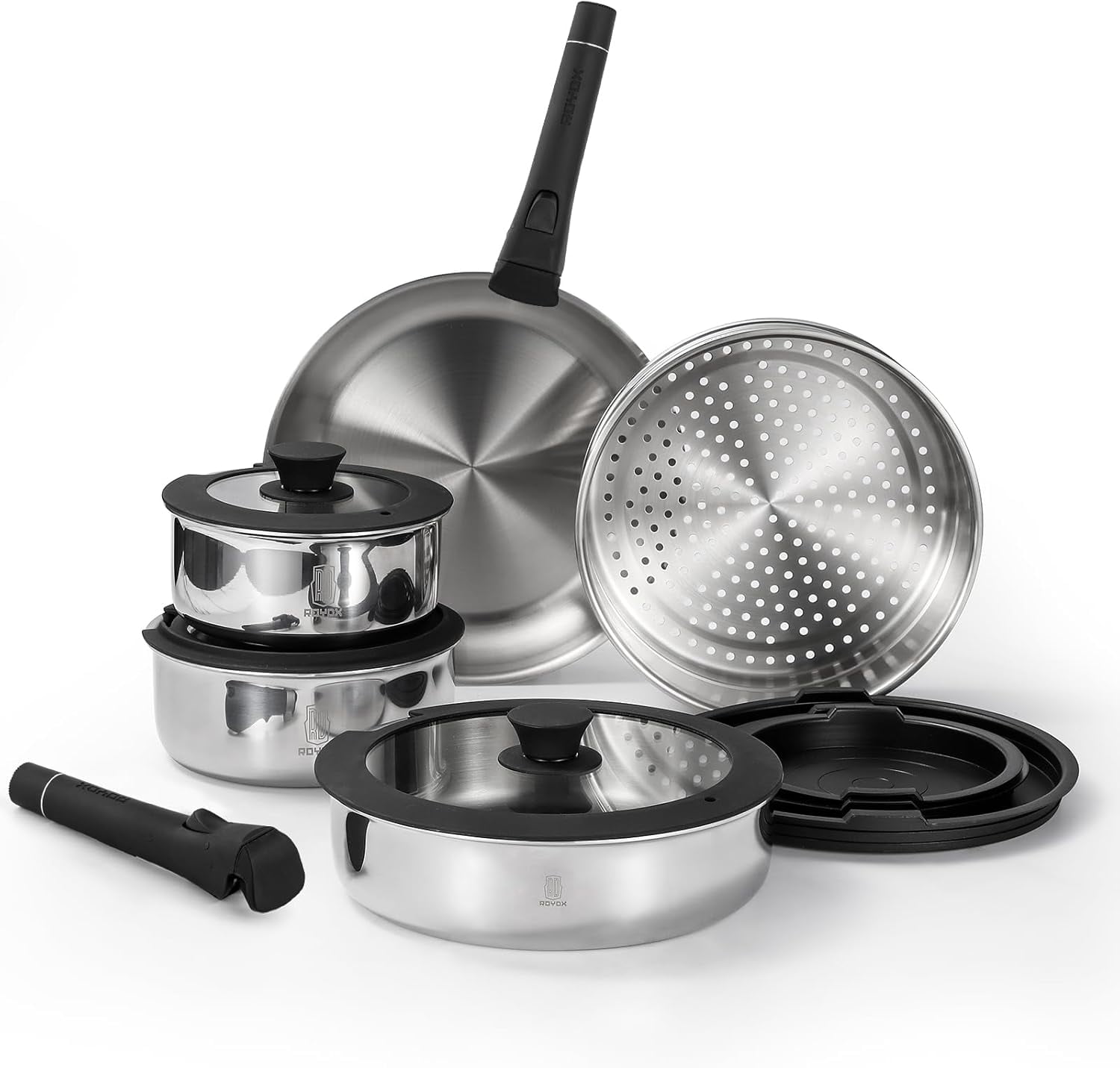 16 count Pots and Pans Set,18/10 Stainless Cookware Set with Adjustable ...