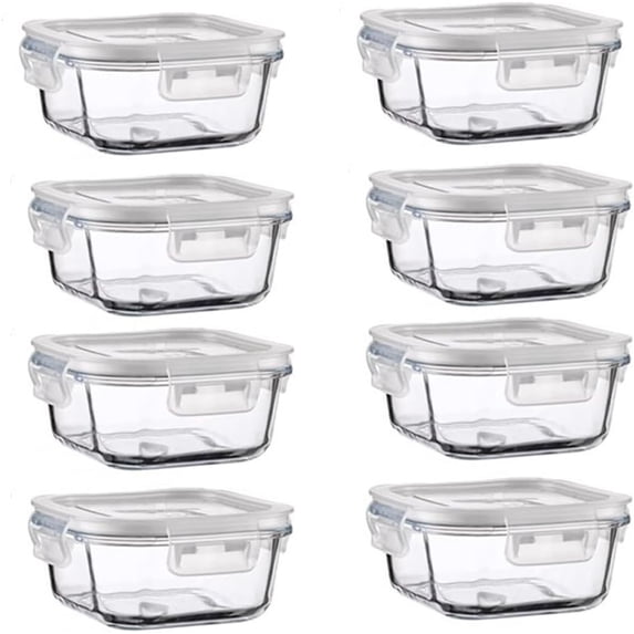 16 count Square Glass Storage Containers With , 2 Cup Square Glass ...