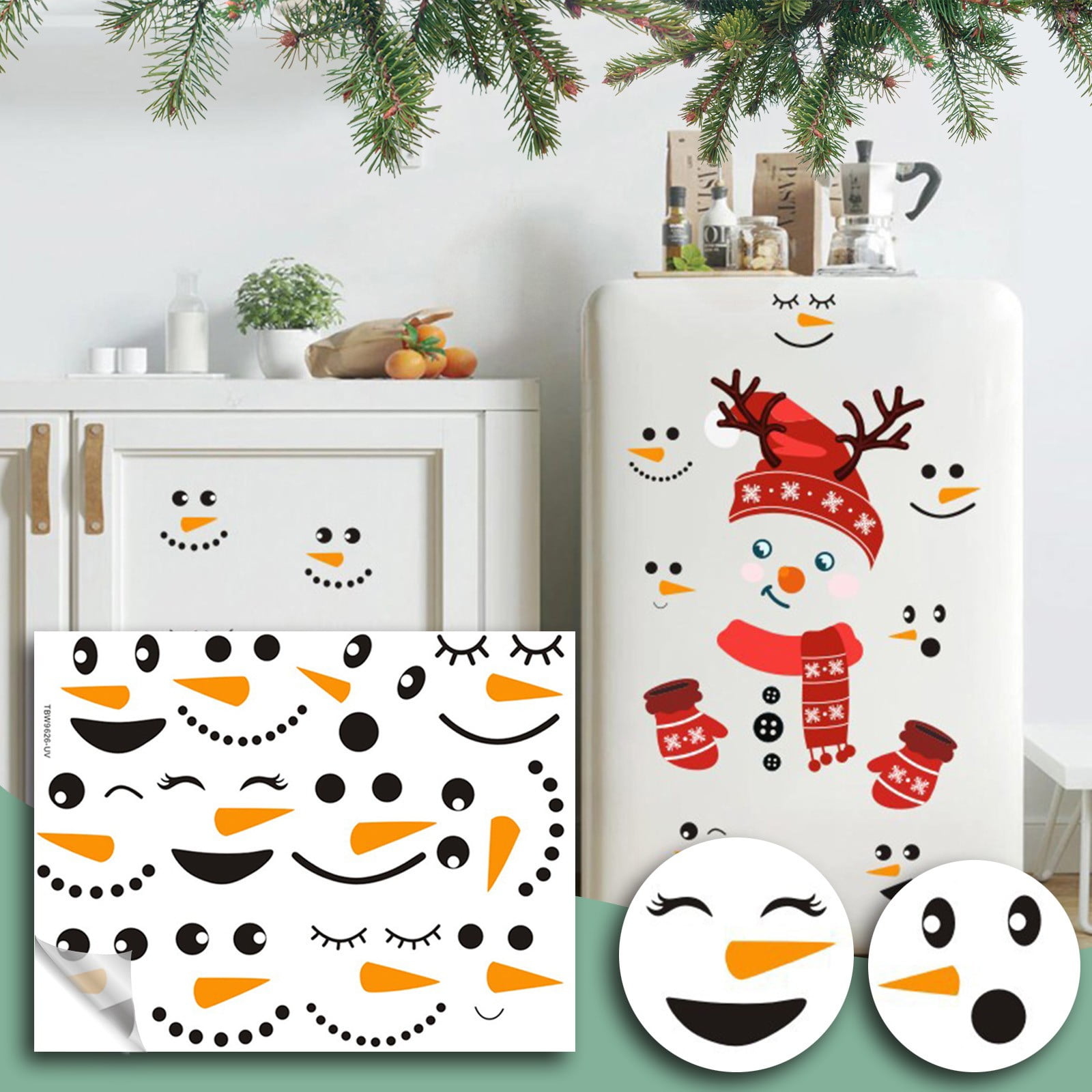 16 𝐏ieces Snowman Face Wall Stickers Cute Christmas Snow Man Wall ...