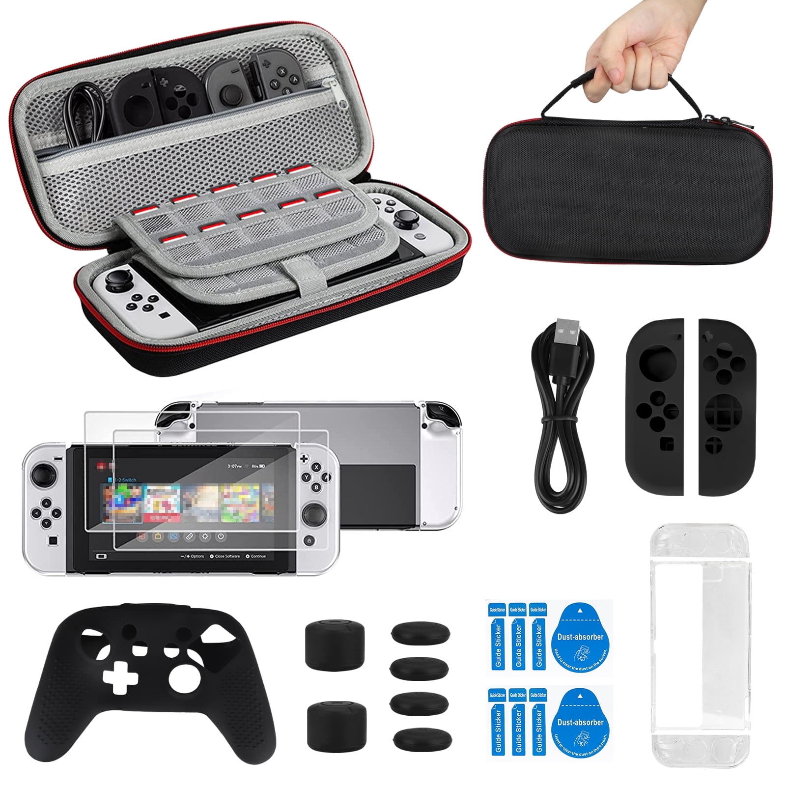 16-in-1 Accessories Bundle Fit for Nintendo Switch OLED Model 2021, Protective Portable Hard ...